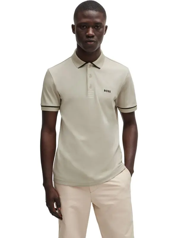 BOSS Interlock-cotton Slim-fit Polo Shirt With Contrast Trims - Light Beige