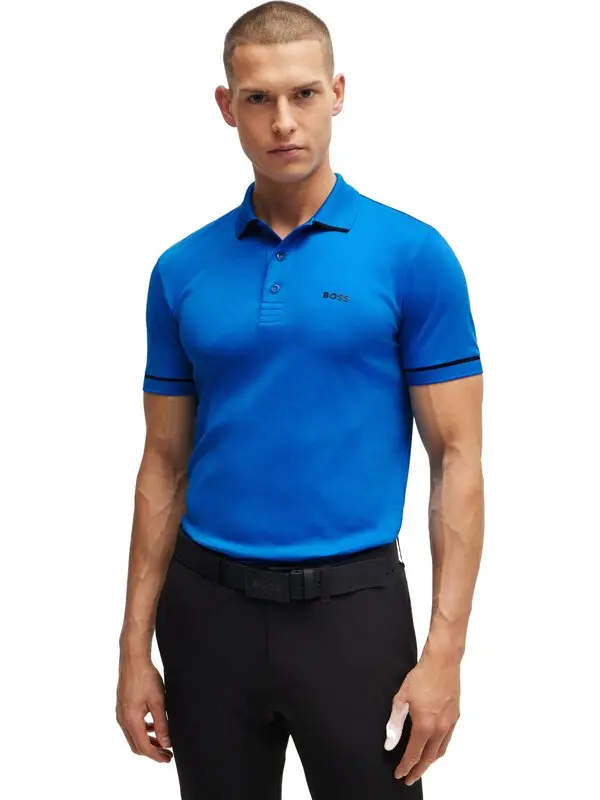 BOSS Interlock-cotton Slim-fit Polo Shirt With Contrast Trims - Light Blue