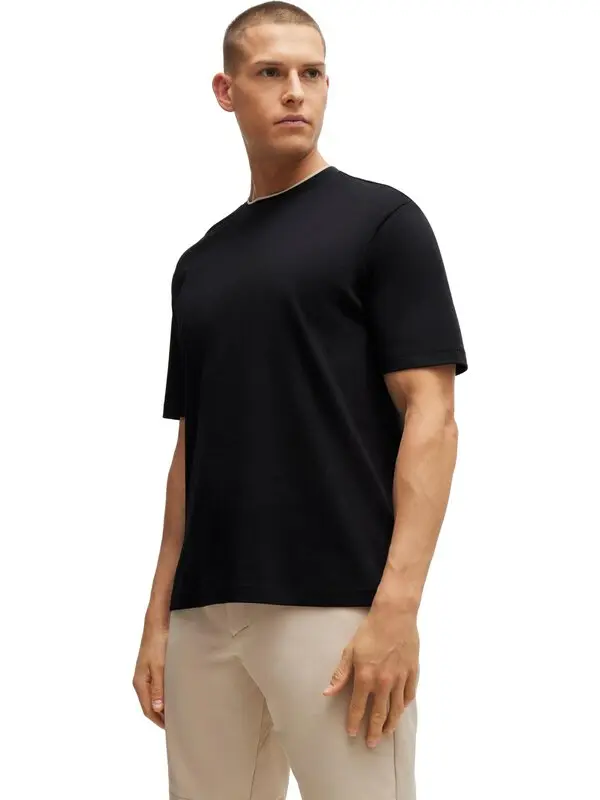 BOSS Interlock-cotton Relaxed-fit T-shirt With Logo Collar - Black