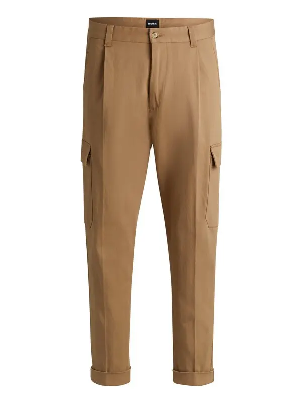 BOSS Slim-fit Herringbone Cargo Trousers - Light Beige