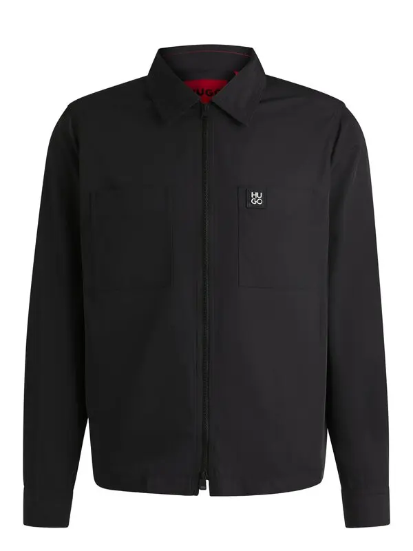 Hugo Oversize-fit Zip-up Shirt With Stacked Logo Trim - Black