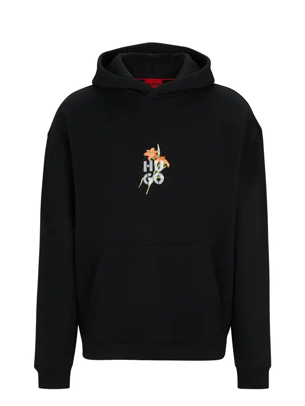 Hugo Floral-artwork Hoodie - Black