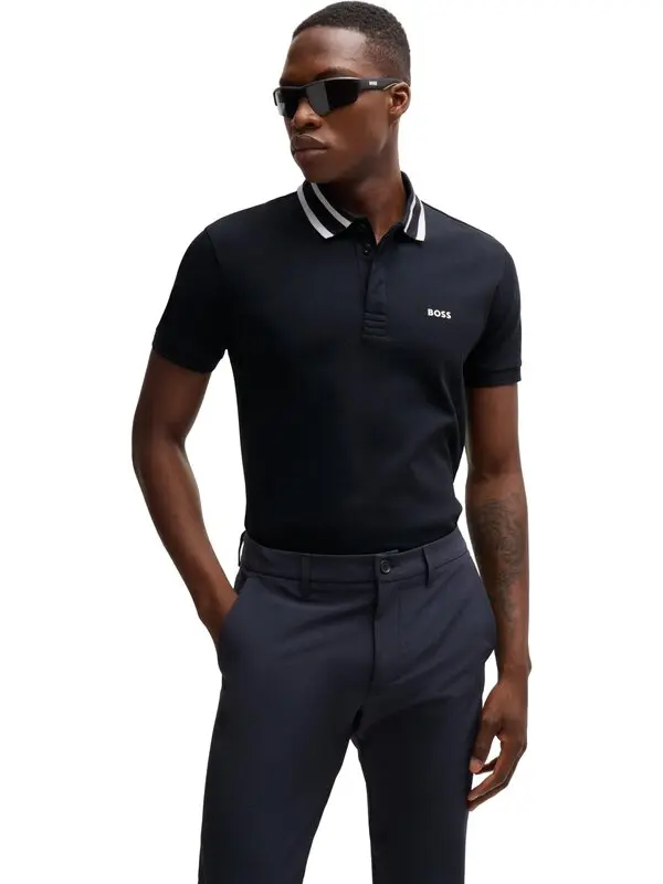 BOSS Interlock-cotton Polo Shirt With Logo Detail - Dark Blue