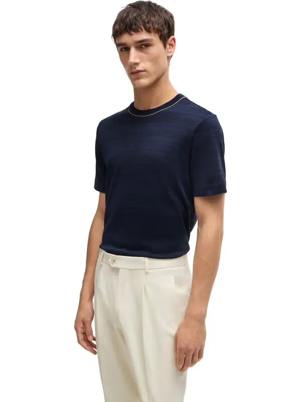 BOSS Silk-cotton T-shirt In A Regular Fit - Dark Blue