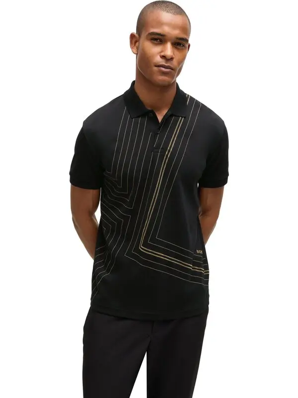 BOSS Interlock-cotton Polo Shirt With Fineline Artwork - Black