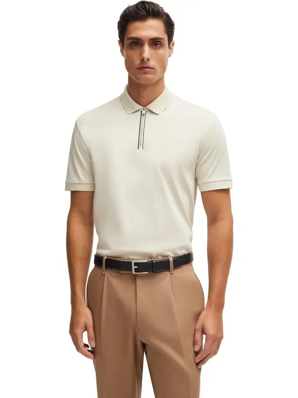 BOSS Mercerized-cotton Slim-fit Polo Shirt With Zip Placket - White