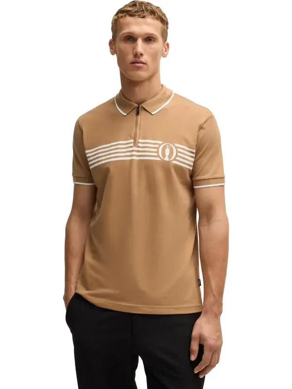 BOSS The Open Polo Shirt With Special Artwork - Beige
