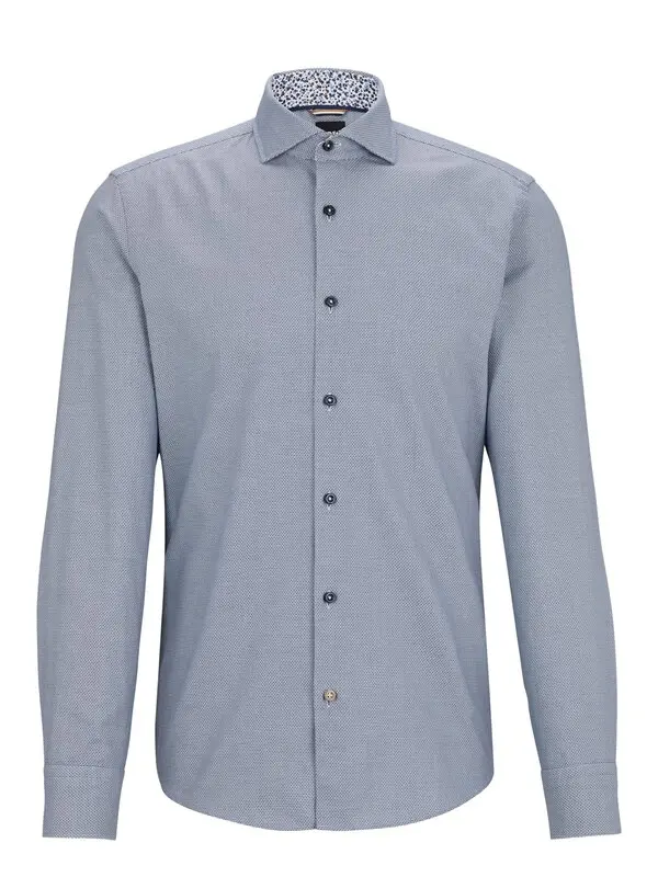 BOSS Casual-fit Shirt In Structured Cotton With Spread Collar - Light Blue