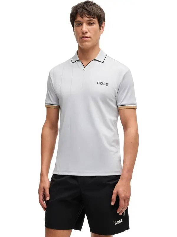 BOSS Active Polo Shirt With Four-way Stretch - Light Grey