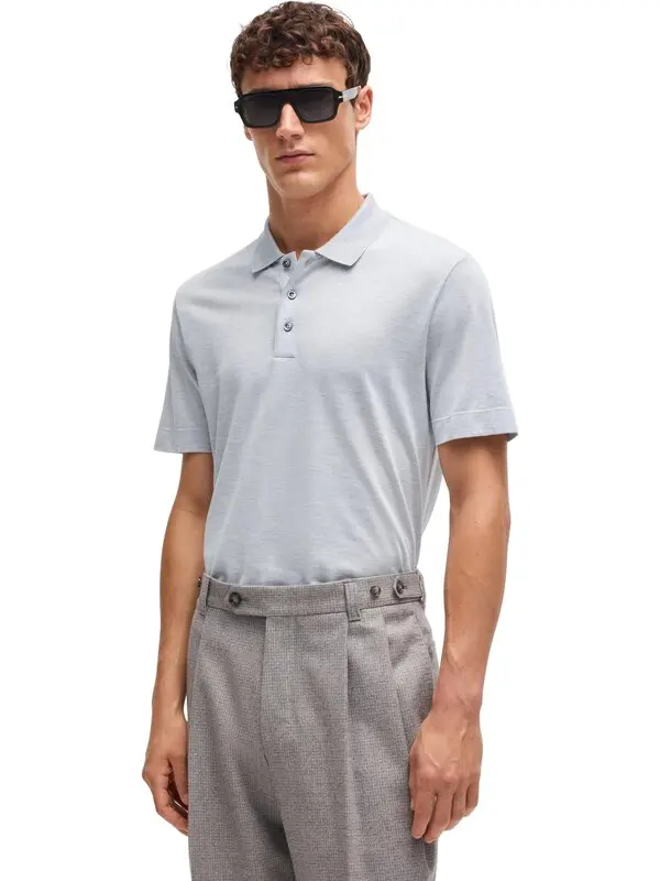 BOSS Polo Shirt In Cotton And Silk With Corduroy Effect - Light Grey
