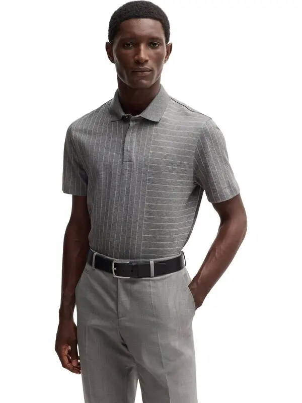 BOSS Mercerized-cotton Polo Shirt With Mixed Stripes - Grey