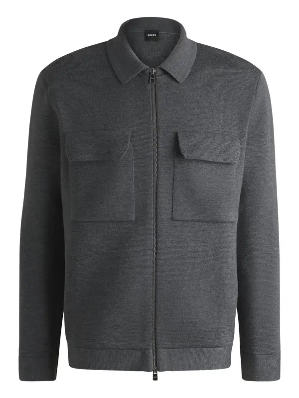 BOSS Zip-up Wool Cardigan - Grey