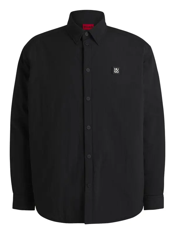 Hugo Oversize-fit Padded Overshirt With Stacked-logo Badge - Black