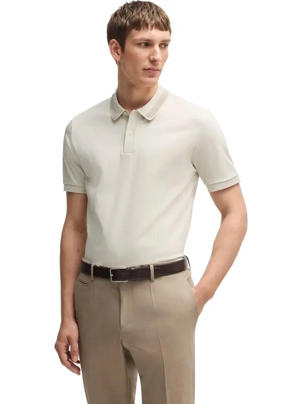 BOSS Mercerized-cotton Slim-fit Polo Shirt With Collar Stripe - White