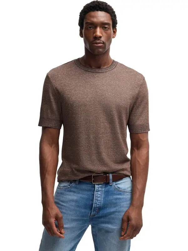 BOSS Regular-fit T-shirt In Cotton, Linen And Silk - Dark Brown