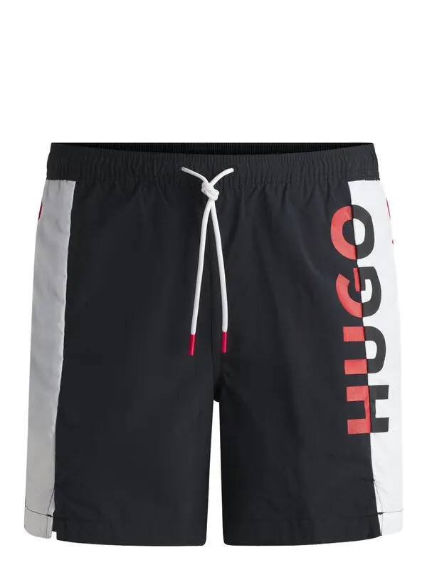 Hugo Color-blocked Swim Shorts With Logo - Black