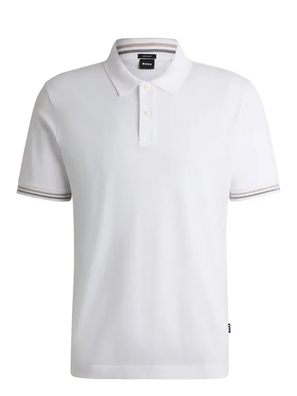 BOSS Mercerized-cotton Regular-fit Polo Shirt With Stripe Trims - White