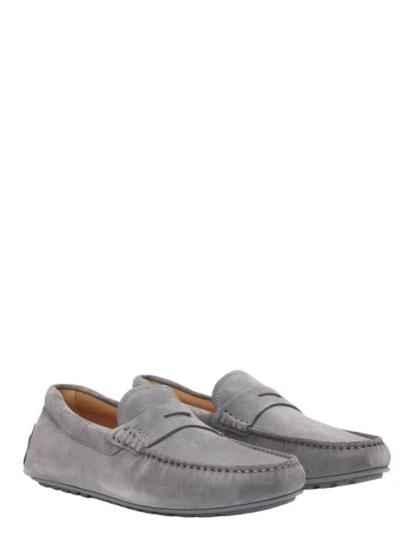 BOSS Suede Penny Loafers - Grey