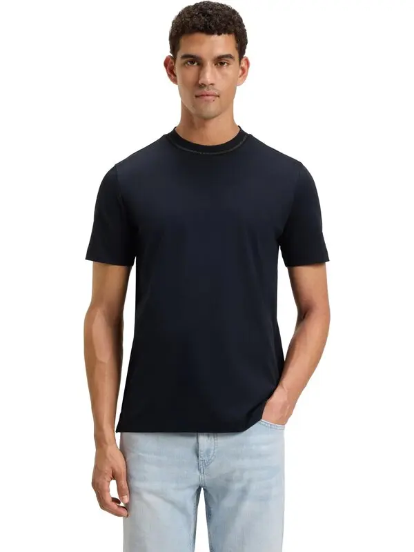 BOSS Mercerized-cotton Slim-fit T-shirt With Collar Stripe - Dark Blue