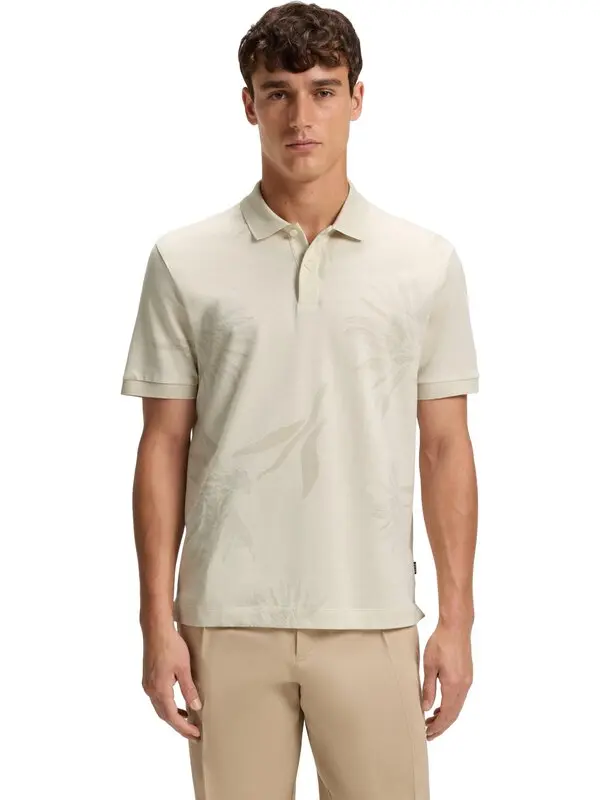 BOSS Mercerized-cotton Polo Shirt With Floral Jacquard - White