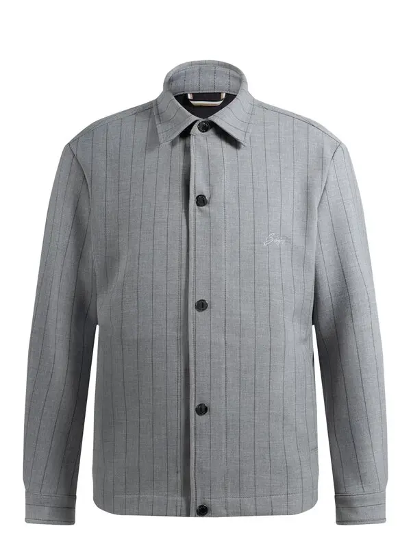 BOSS Relaxed-fit Overshirt With Stripe And Script Logo - Grey