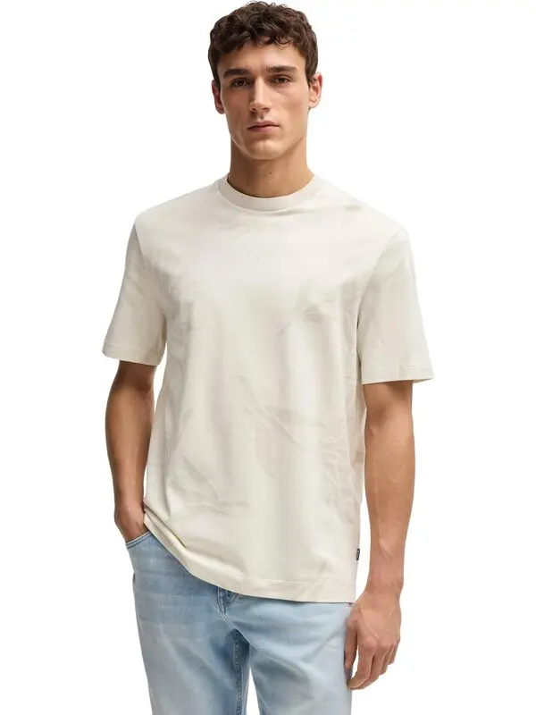 BOSS Mercerized-cotton T-shirt With Floral Jacquard - White