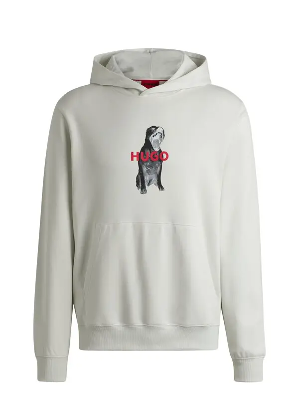 Hugo Cotton-terry Regular-fit Hoodie With Graphic Details - White