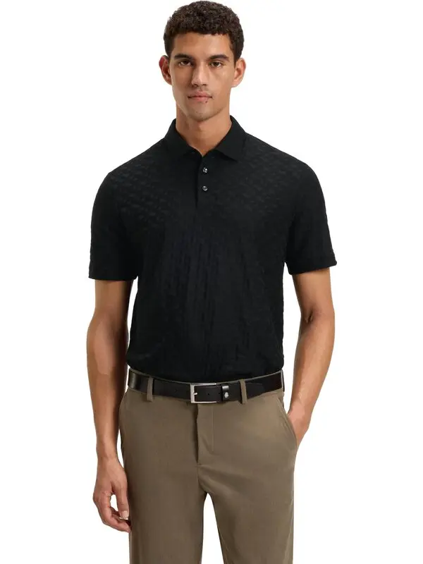 BOSS Cotton Polo Shirt With Tonal Monogram Jacquard - Black