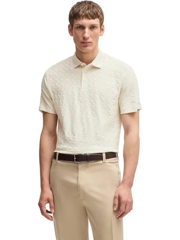 BOSS Cotton Polo Shirt With Tonal Monogram Jacquard - White