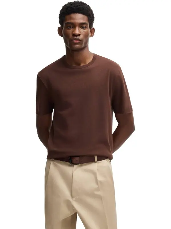 BOSS Regular-fit T-shirt In Cotton And Linen - Dark Brown