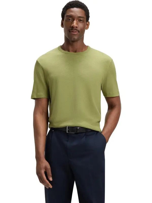BOSS Regular-fit T-shirt In Cotton And Linen - Green