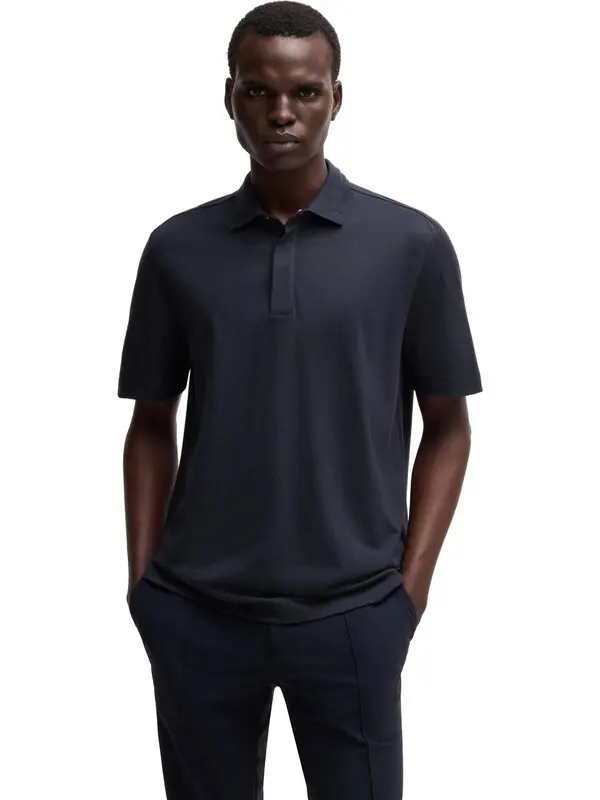 BOSS Regular-fit Polo Shirt In Brushed Flannel - Dark Blue