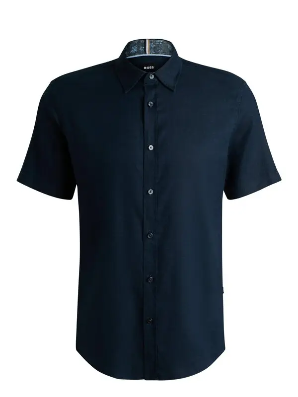 BOSS Slim-fit Shirt In Stretch Linen - Dark Blue