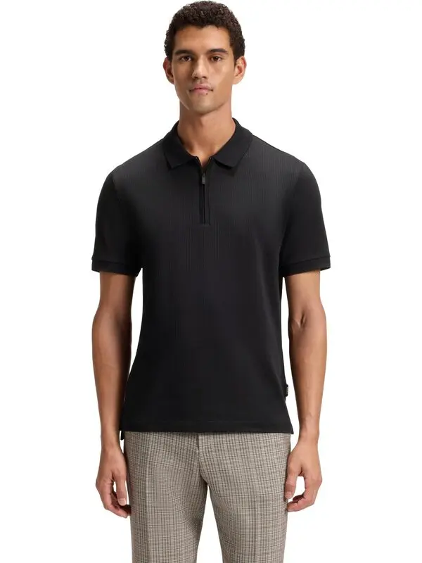 BOSS Polo Shirt With Seersucker Structure - Black
