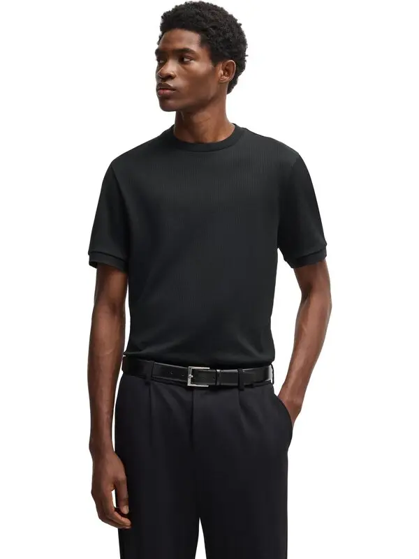 BOSS Regular-fit T-shirt In Seersucker Fabric - Black