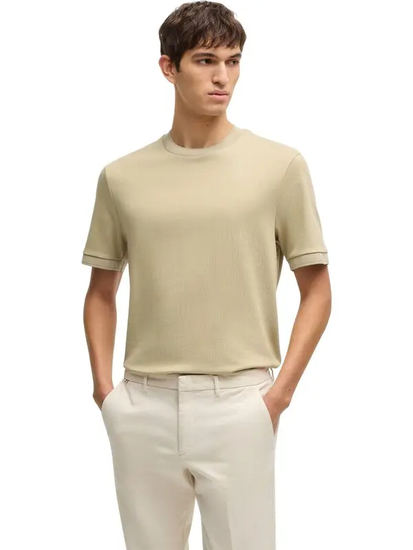BOSS Regular-fit T-shirt In Seersucker Fabric - Light Beige
