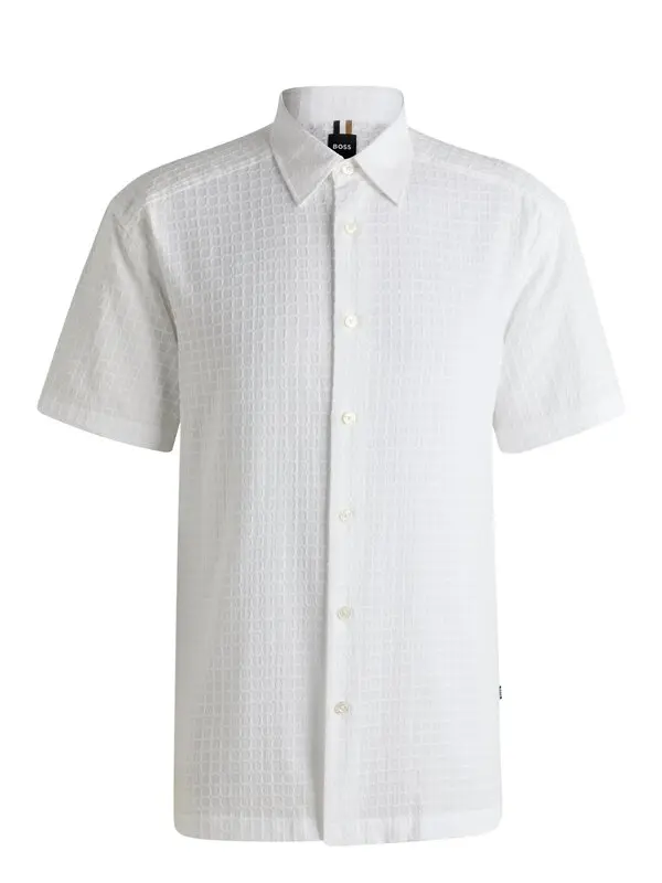 BOSS Relaxed-fit Shirt In Waffle-structured Cotton - White