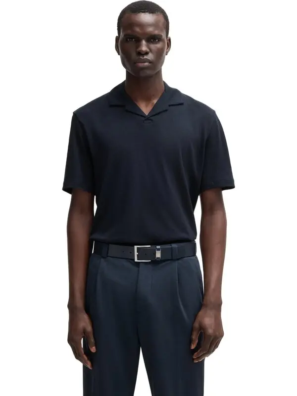 BOSS Cotton-linen Polo Shirt With Johnny Collar - Dark Blue