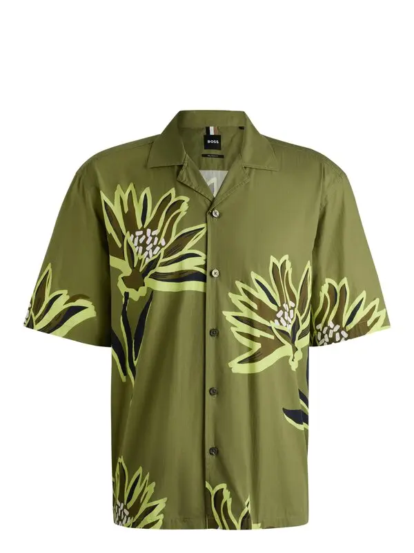 BOSS Relaxed-fit Shirt In Italian-made Floral-print Cotton - Green