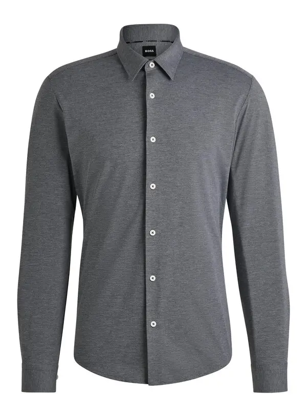 BOSS Slim-fit Shirt In Melange Performance-stretch Jersey - Grey