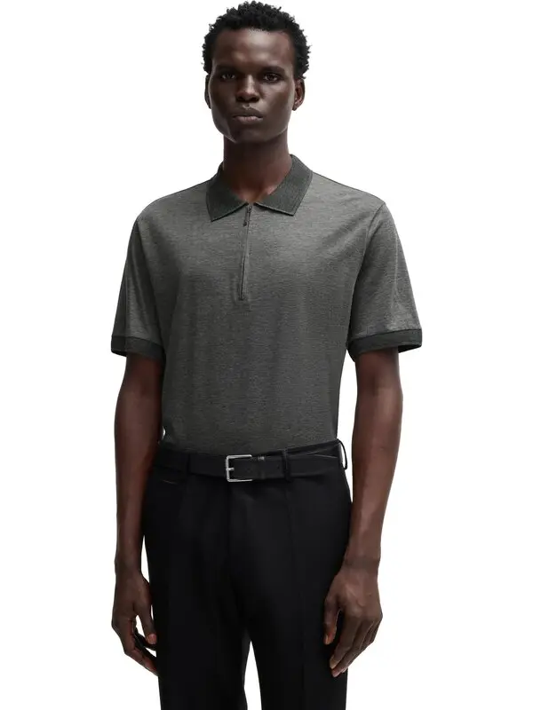 BOSS Zip-placket Polo Shirt In Cotton And Silk - Grey