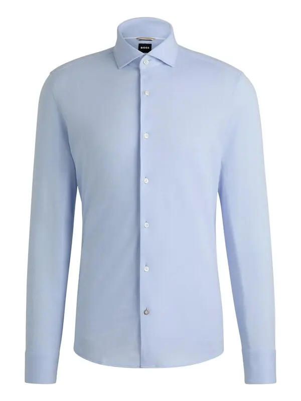 BOSS Casual-fit Shirt In Jacquard-patterned Cotton Jersey - Light Blue