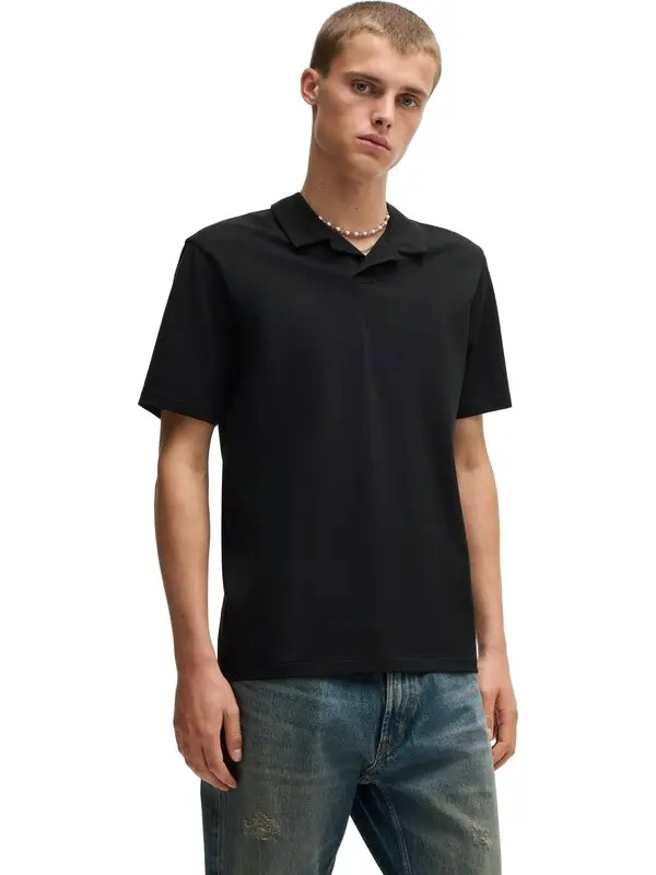Hugo Slim-fit Stretch-cotton Polo Shirt With Johnny Collar - Black