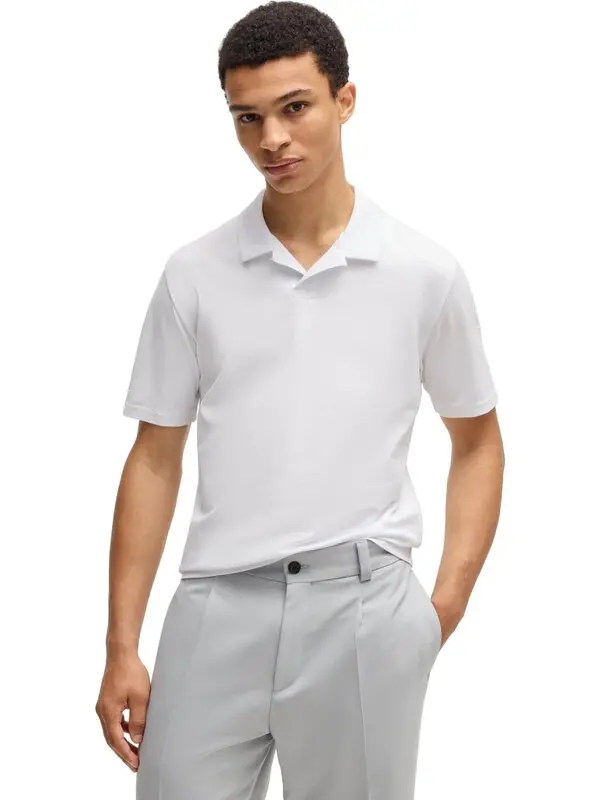 Hugo Slim-fit Stretch-cotton Polo Shirt With Johnny Collar - White