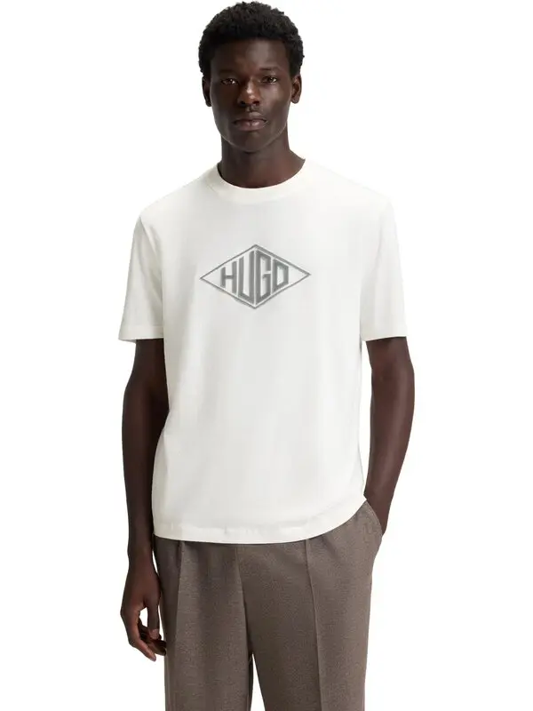 Hugo Cotton-jersey T-shirt With Geometric Logo Embroidery - White