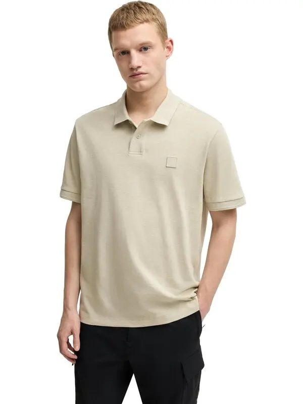 BOSS Slub Cotton-linen Polo Shirt With Logo Badge - Light Beige