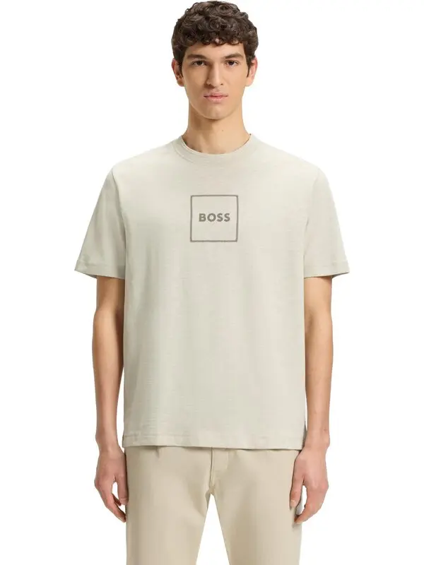 BOSS Slub-cotton T-shirt With Logo Print - Light Beige