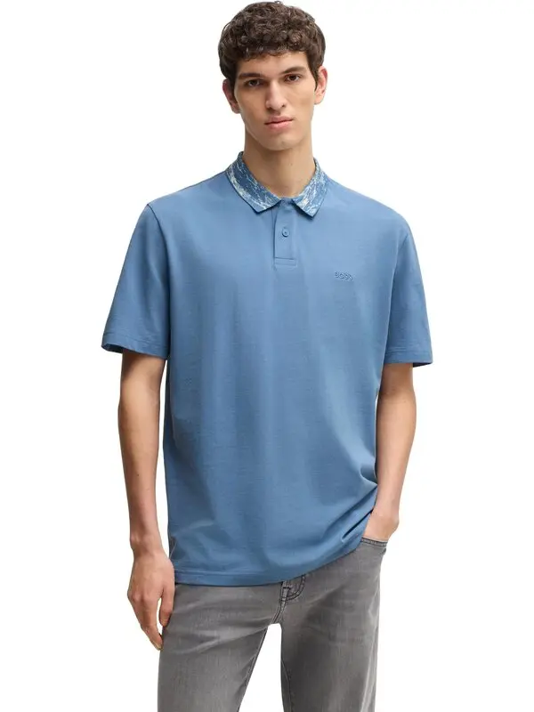 BOSS Relaxed-fit Cotton-piqué Polo Shirt With Collar Artwork - Light Blue