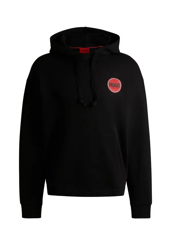 Hugo Cotton-terry Relaxed-fit Hoodie With Logo Prints - Black