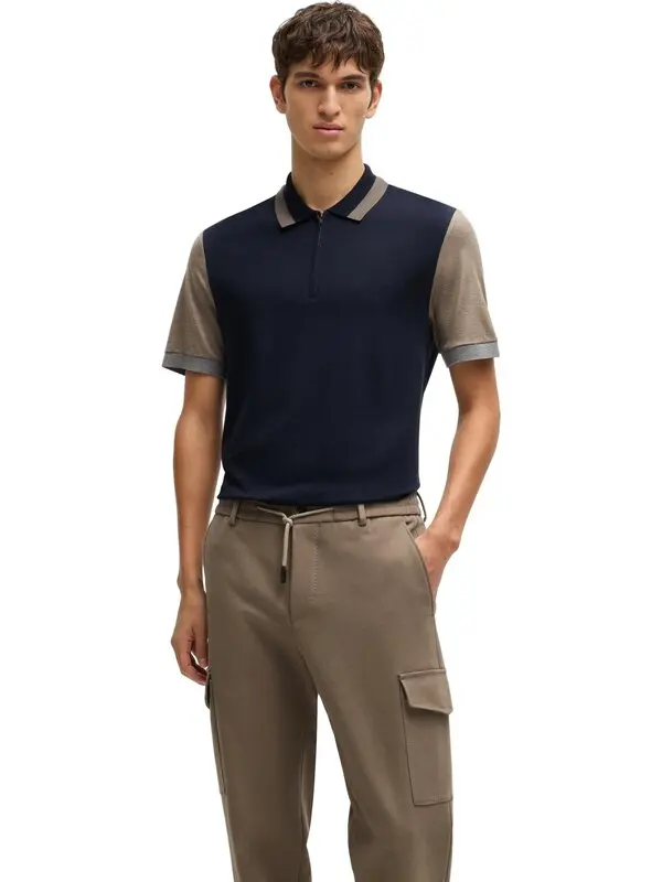 BOSS Cotton-silk Polo Shirt With Contrast Details - Dark Blue